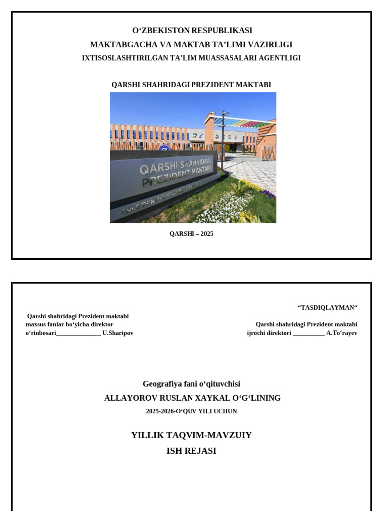 Yillik Ish Reja 2025-2026 | PDF