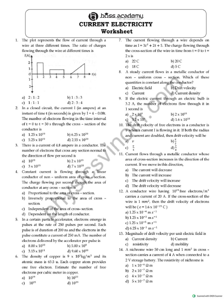 Current Electricity Worksheet | PDF