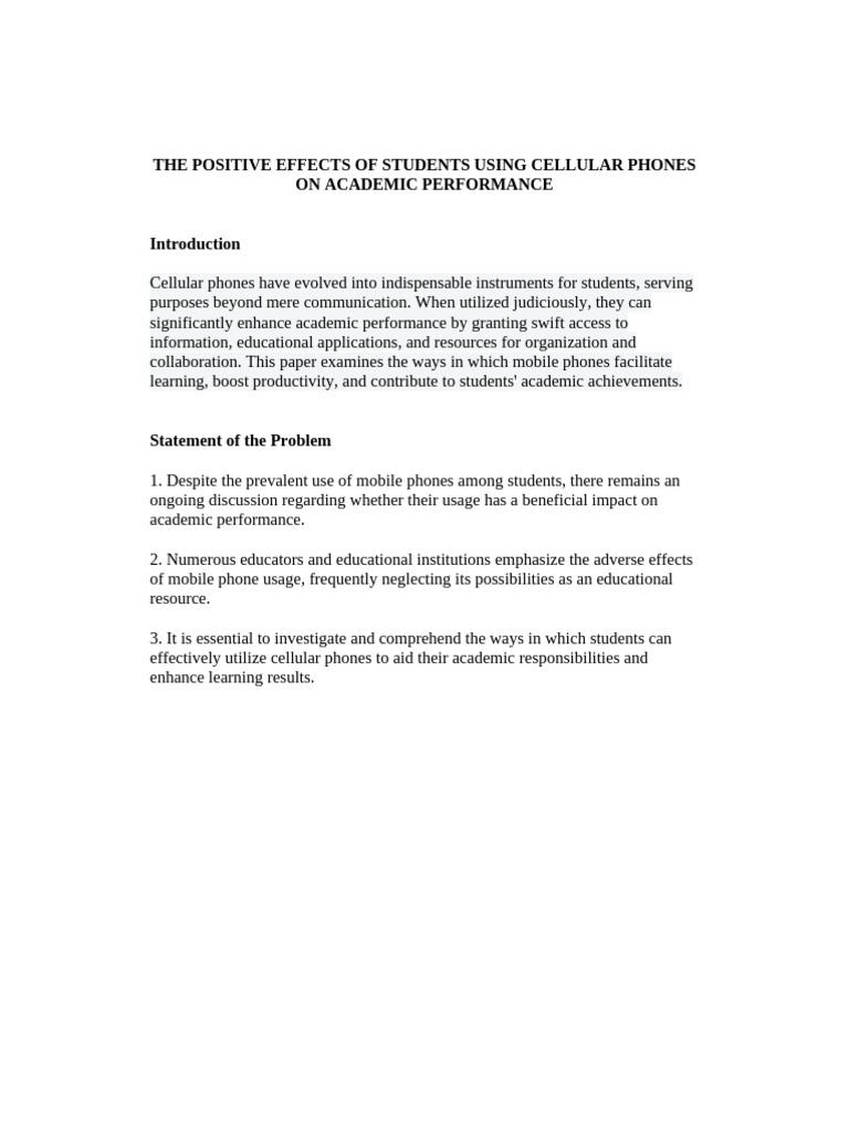 The Positive Effects of Students Using Cellular PH | PDF