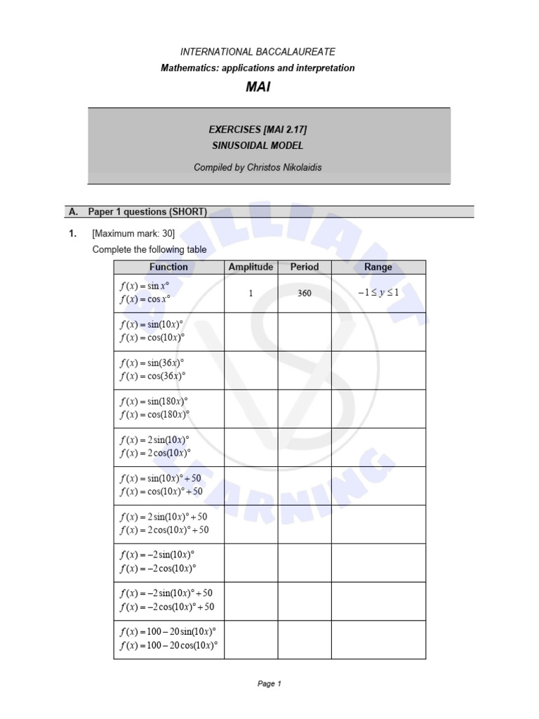 Sinusoidal Models in IB Mathematics | PDF | Function (Mathematics ...