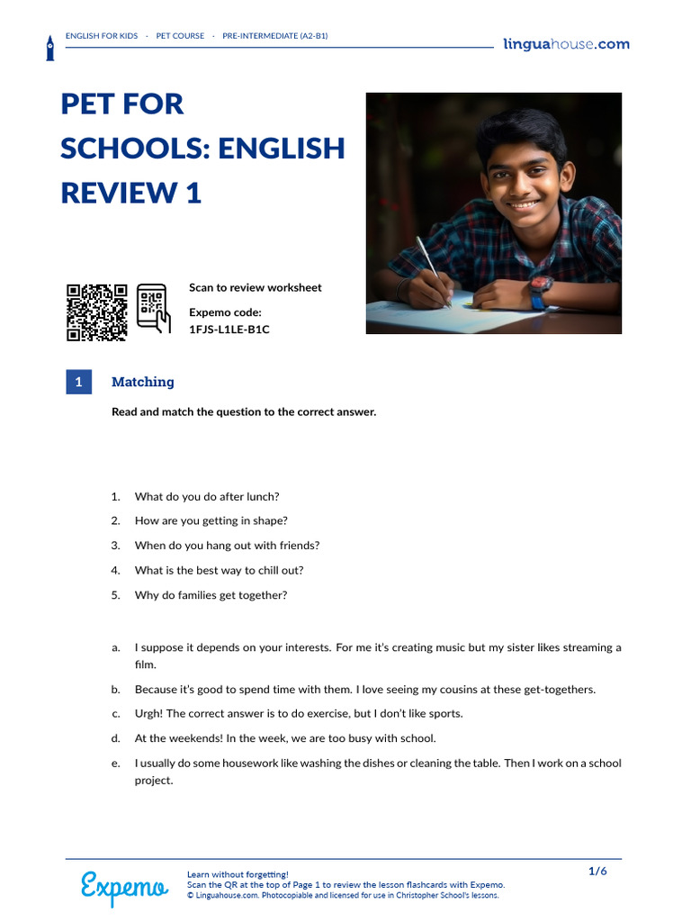 Pet For Schools English Review 1 British English Student A2 B1 | PDF