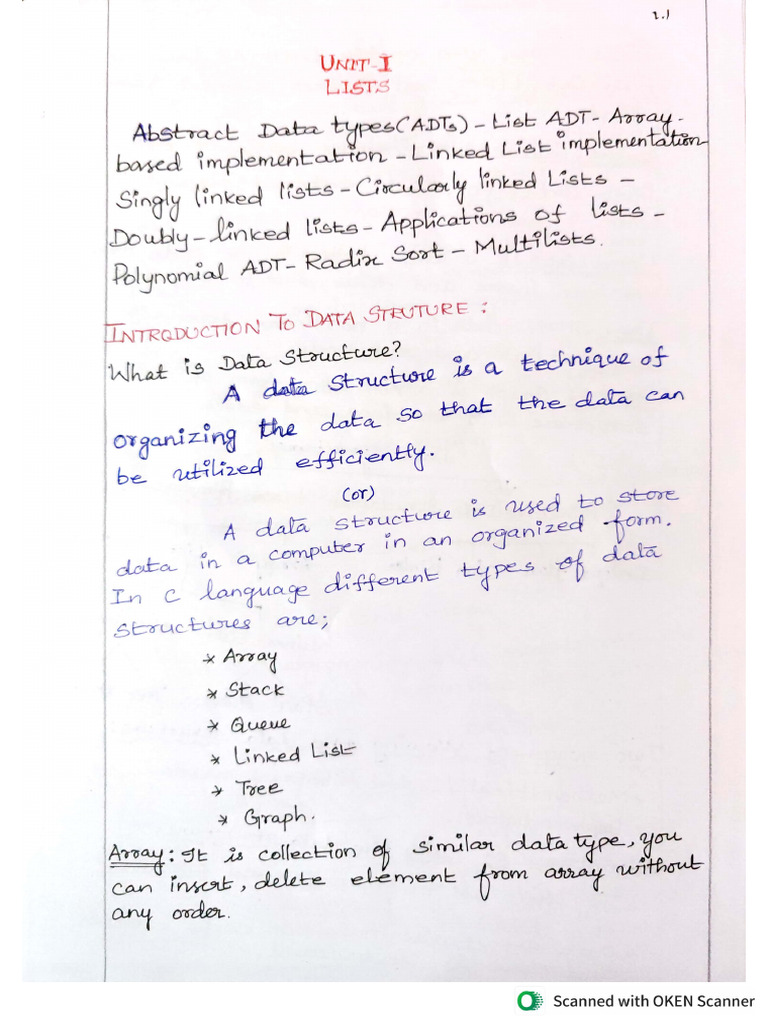 Data Structure Unit-1 Notes Engineering | PDF