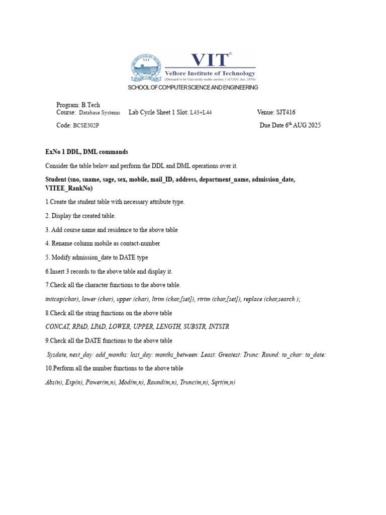 Database Systems Lab QP 1 | PDF