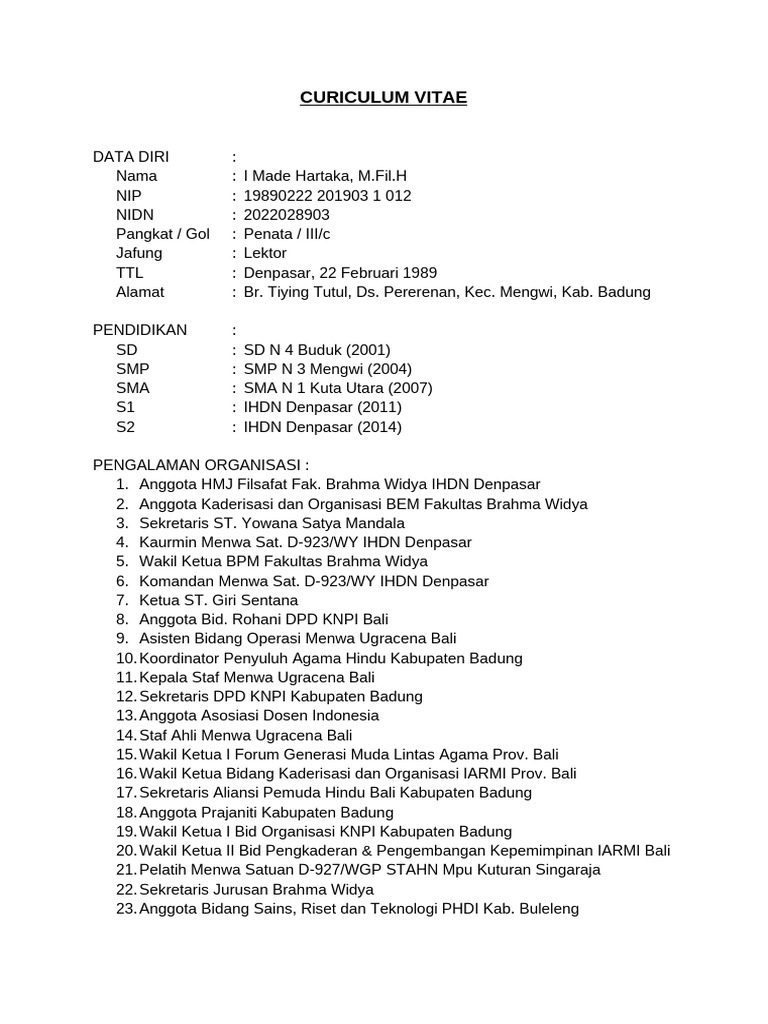 CV I Made Hartaka | PDF