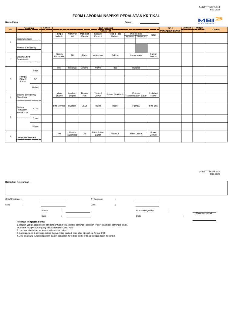 03. Form Laporan Pengecekan Peratalan Kritikal | PDF