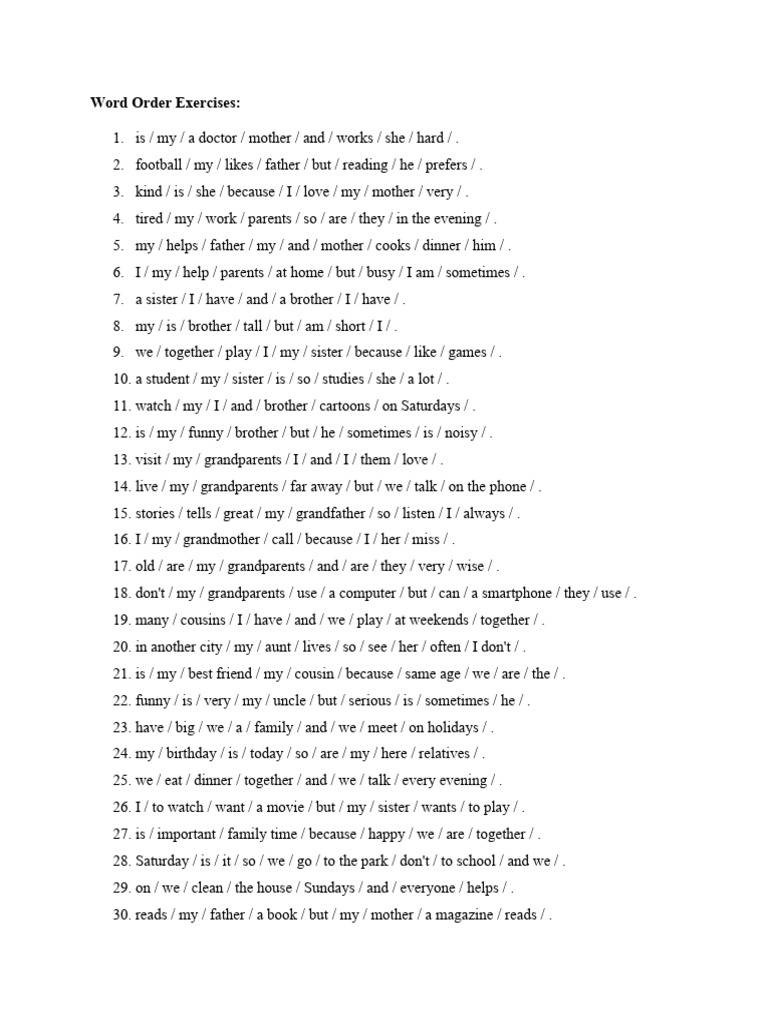 Word Order Exercises for Beginners | PDF