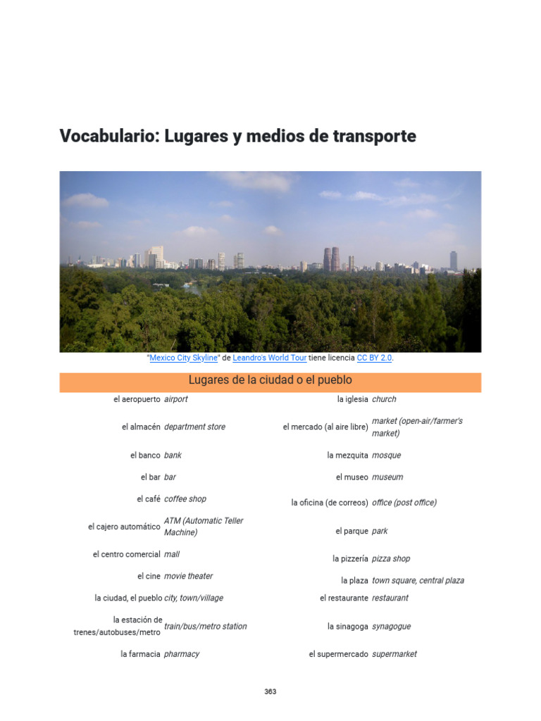 Vocabulario de Lugares y Transporte | PDF | Transporte | Industrias de ...