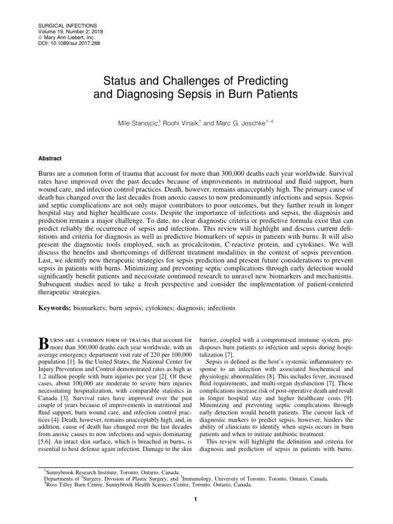 Status and Challenges of Predicting and Diagnosing Sepsis in Burn ...