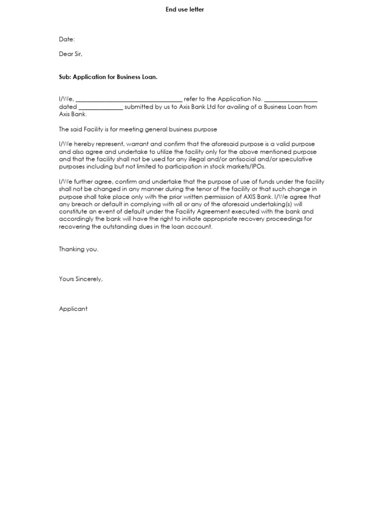 Axis End Use Letter | PDF