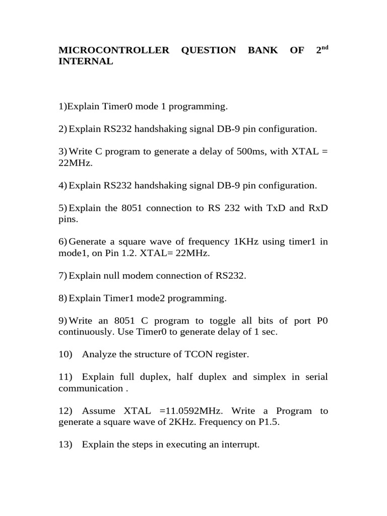 Microcontroller Question Bank of 2nd Internal | PDF