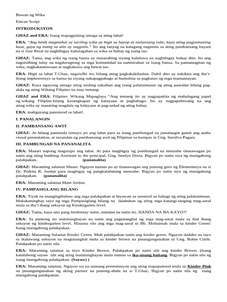 Buwan NG Wika Emcee Script | PDF
