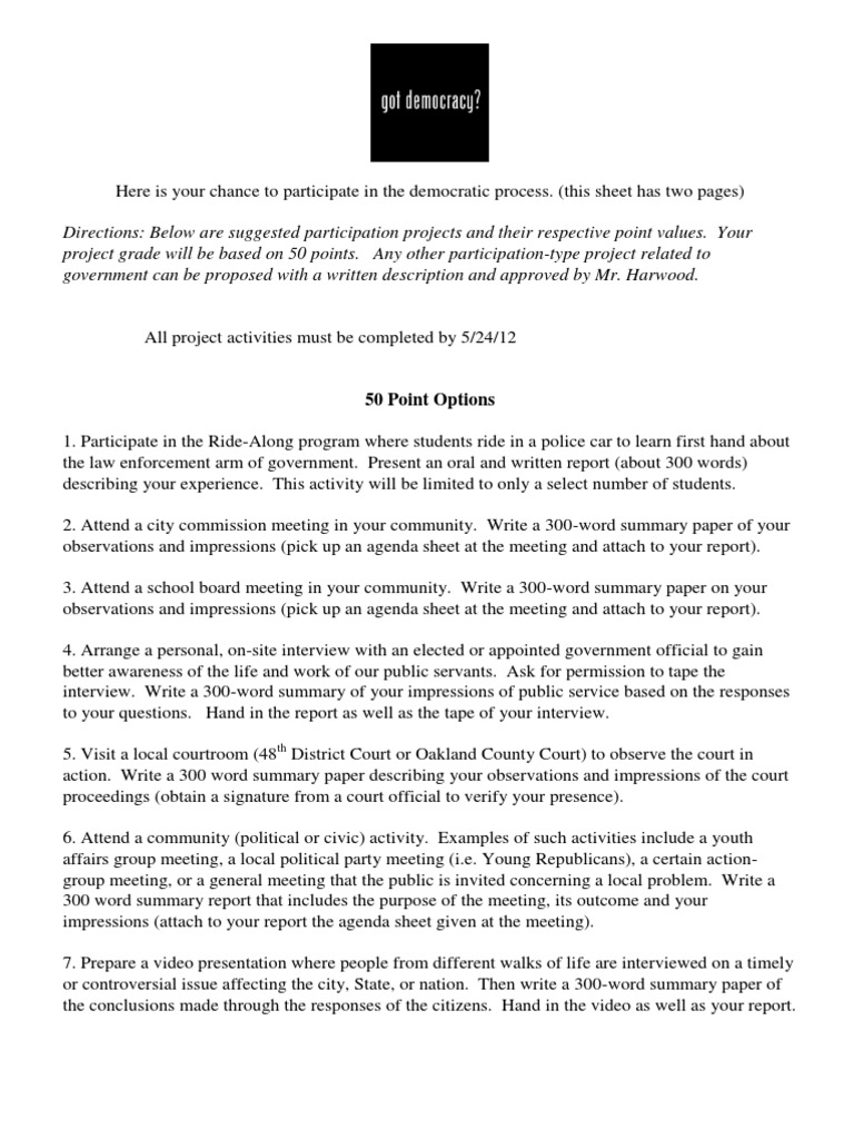 Government Participation Project Guide | PDF | Envelope | Voter ...