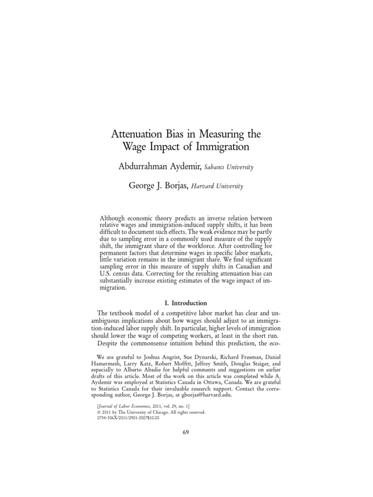 Borjas Attenuation Bias in Measuring the Wage Impact of Immigration | PDF | Errors And Residuals ...