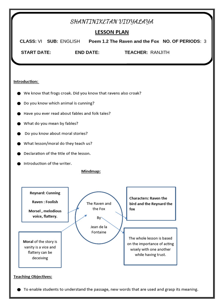 The Raven and the Fox Lesson Plan | PDF | The Raven | Fable