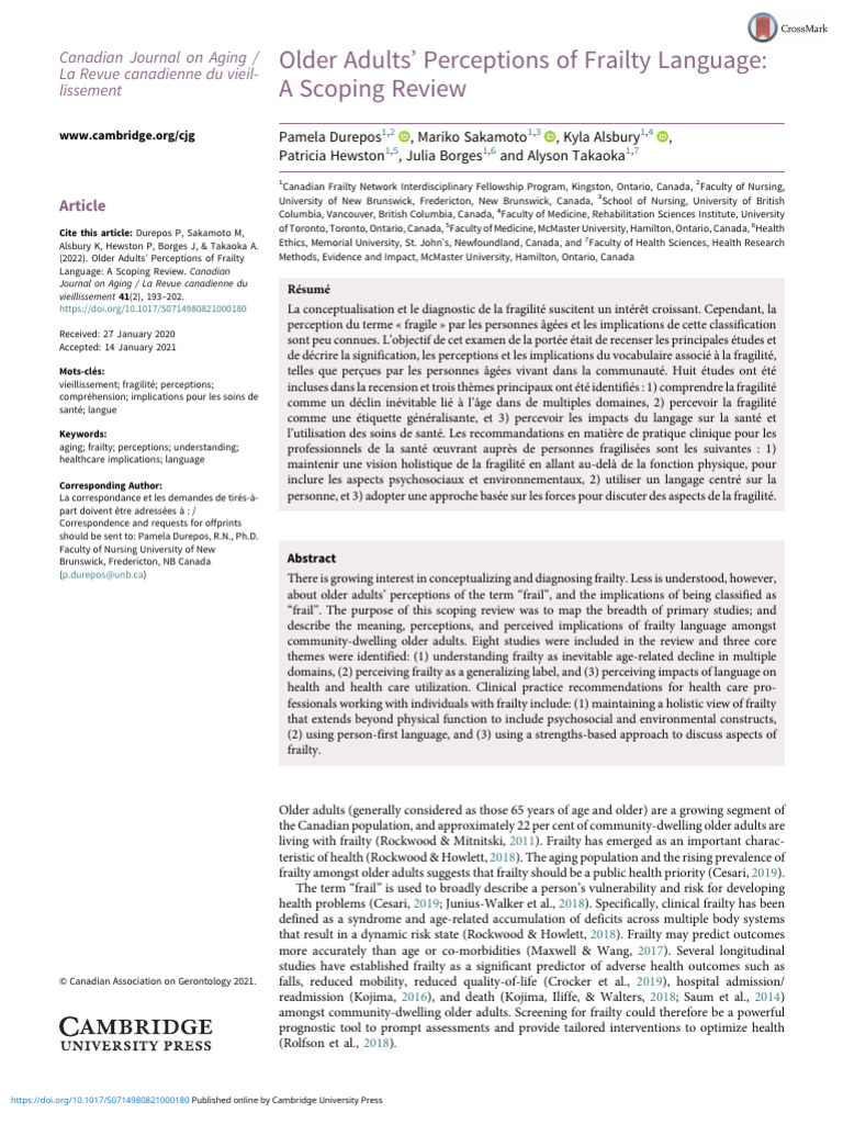 Older Adults Perceptions of Frailty Language A Scoping Review | PDF ...