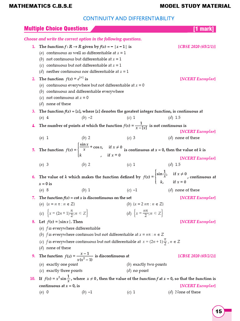 Math_continuity and Differentiability | PDF | Function (Mathematics ...