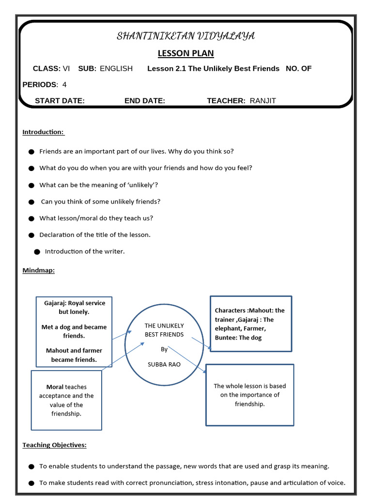 Unlikely Best Friends Lesson Plan | PDF | Learning | Human Communication