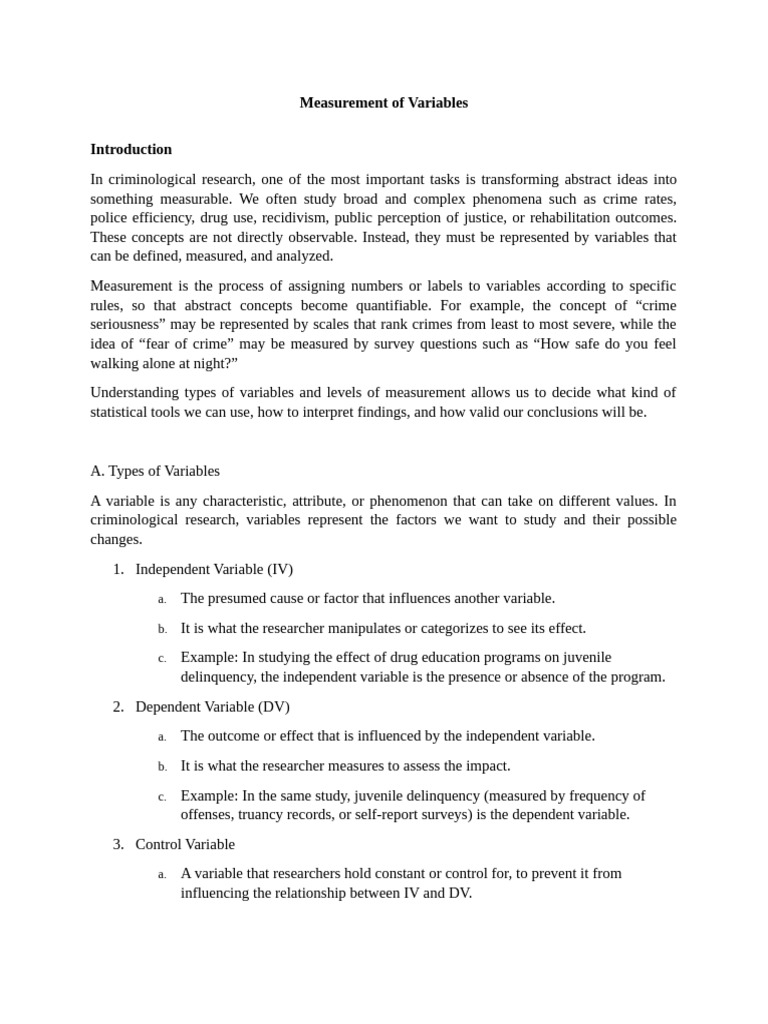 Understanding Variables in Criminology | PDF | Level Of Measurement ...