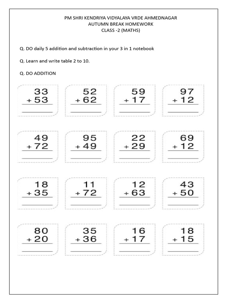 Class 2 (Autum Break Homework) | PDF