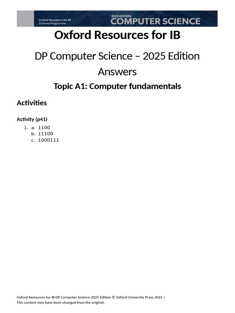 IBDP CompSci Book Answers Topic A1 | PDF | Central Processing Unit | Parsing