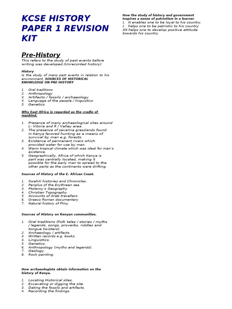 History Paper 1 Revision Kit | PDF | East Africa | Kenya