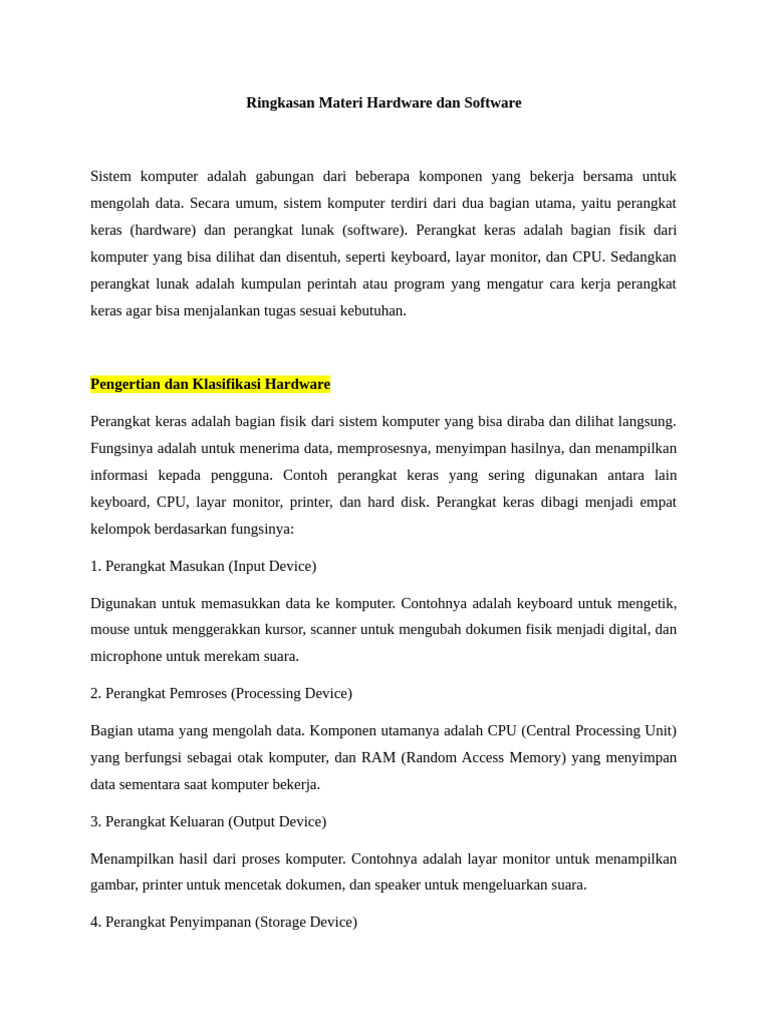 Ringkasan Materi Hardware Dan Software | PDF