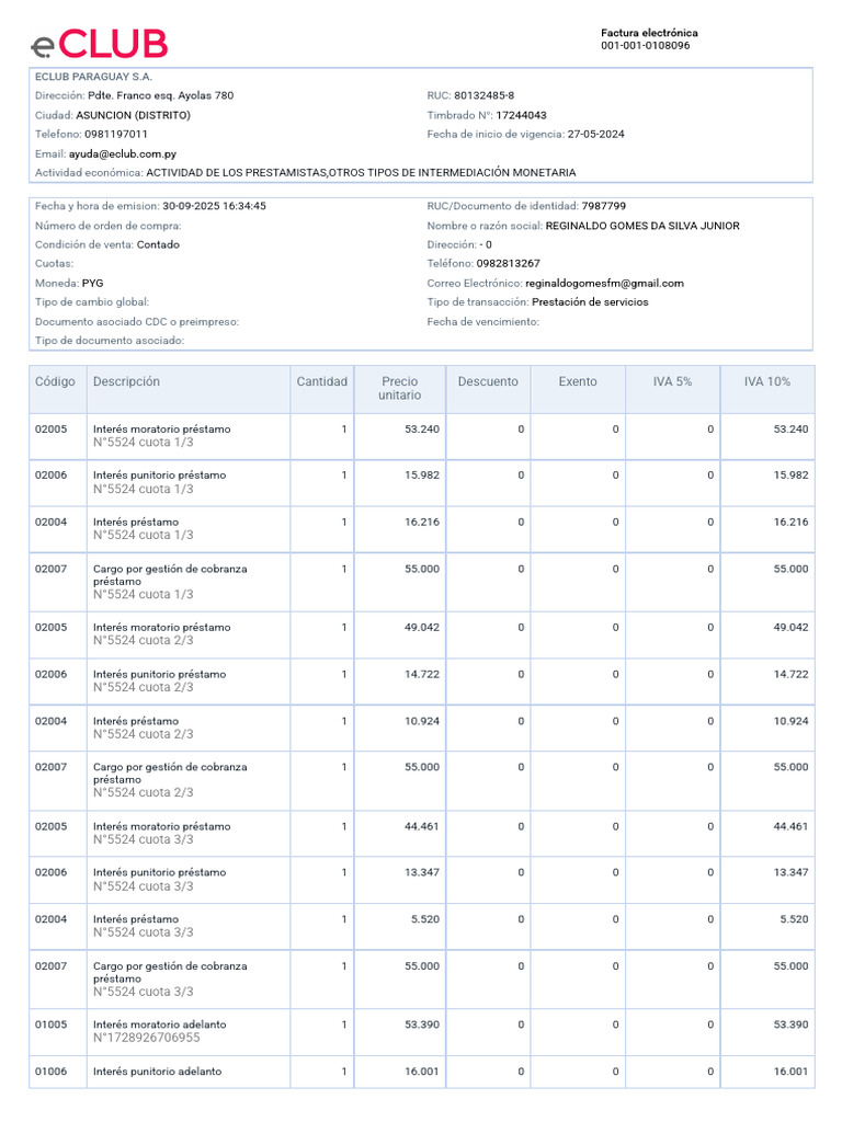 Factura Electrónica ECLUB Paraguay S.A. | PDF | Moneda | Tecnología ...