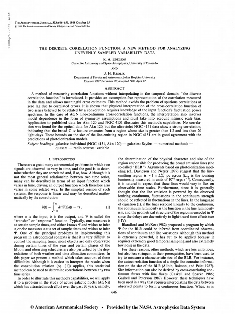 Discrete Correlation Function Method | PDF | Variance | Interpolation