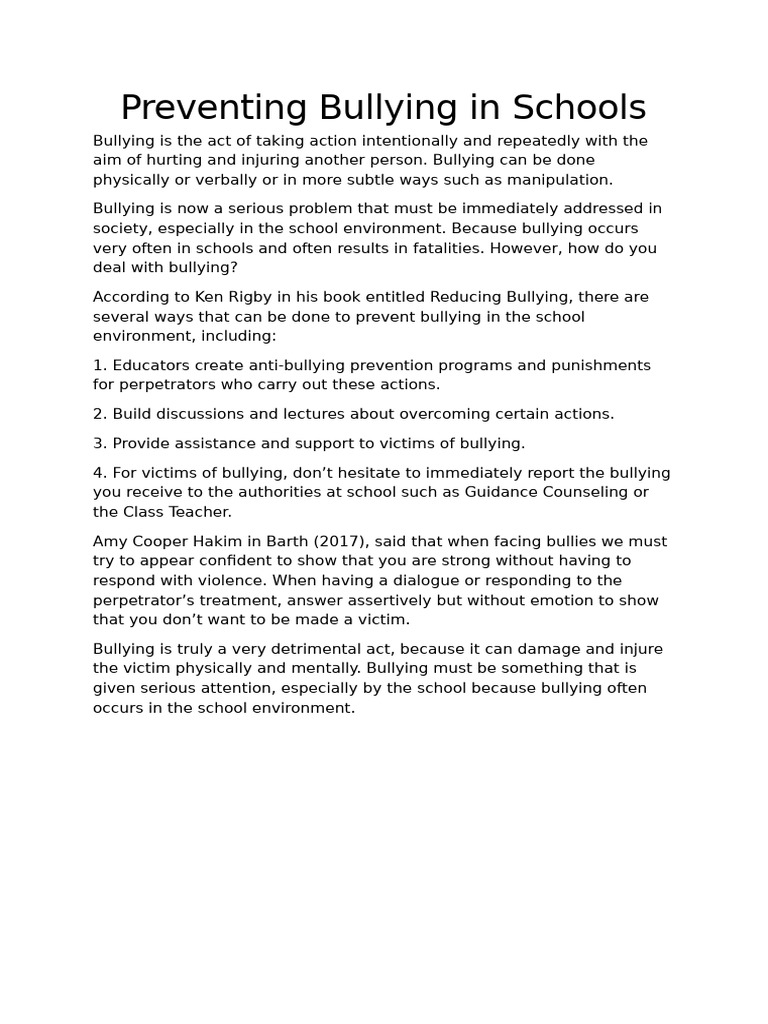 Strategies to Prevent School Bullying | PDF