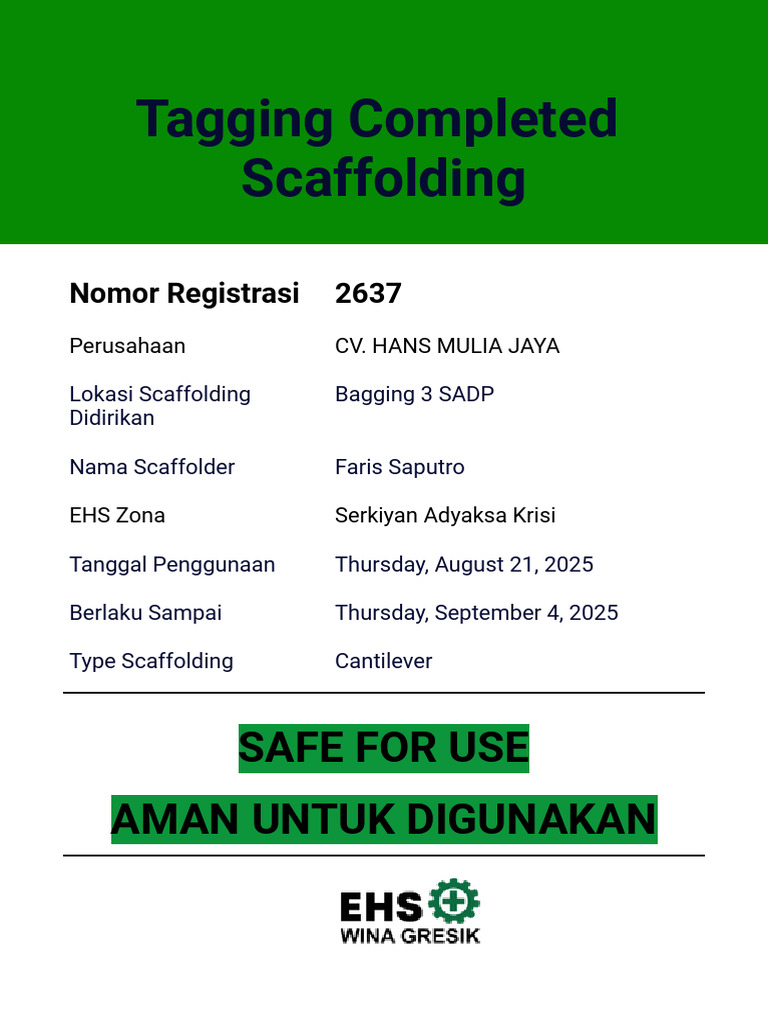 Form Perbaikan Scaffolding CV. HANS MULIA JAYA 1 | PDF