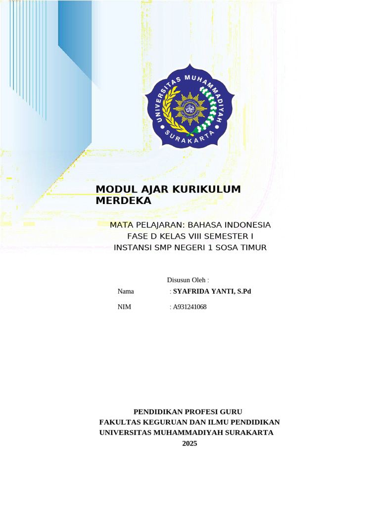Template Modul Ajar Kurikulum Merdeka PPG UMS (2025 v4) | PDF