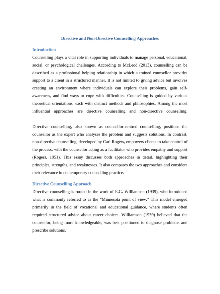 Directive vs Non-Directive Counselling | PDF | Self Esteem | Psychology