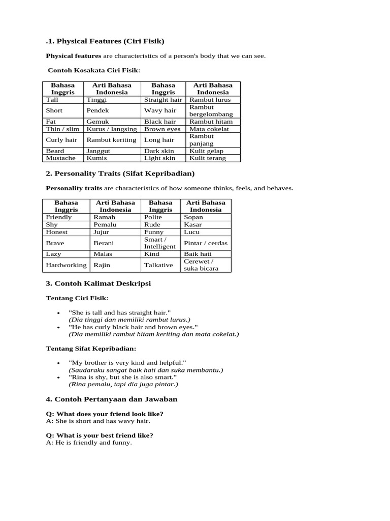 Materi Personality and Physical Features | PDF