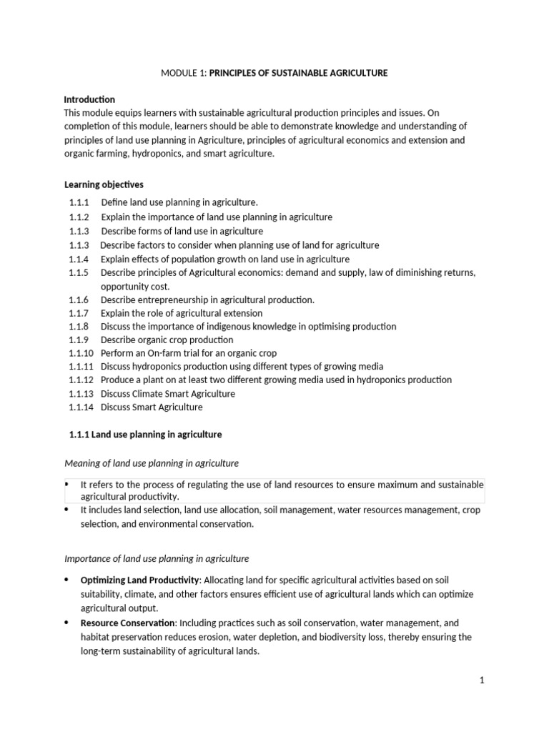Module 1 Principles of Sustainable Agriculture-1 | PDF | Agriculture ...