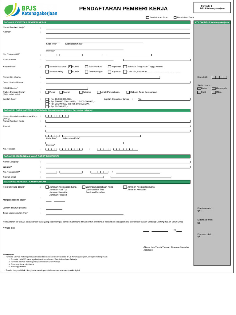Pendaftaran dan Data Pemberi Kerja BPJS | PDF