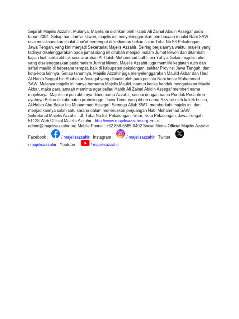 Sejarah Majelis Azzahir | PDF