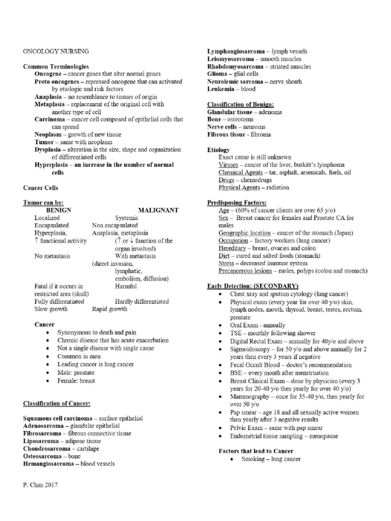 Oncology Nursing Handouts 1 | PDF