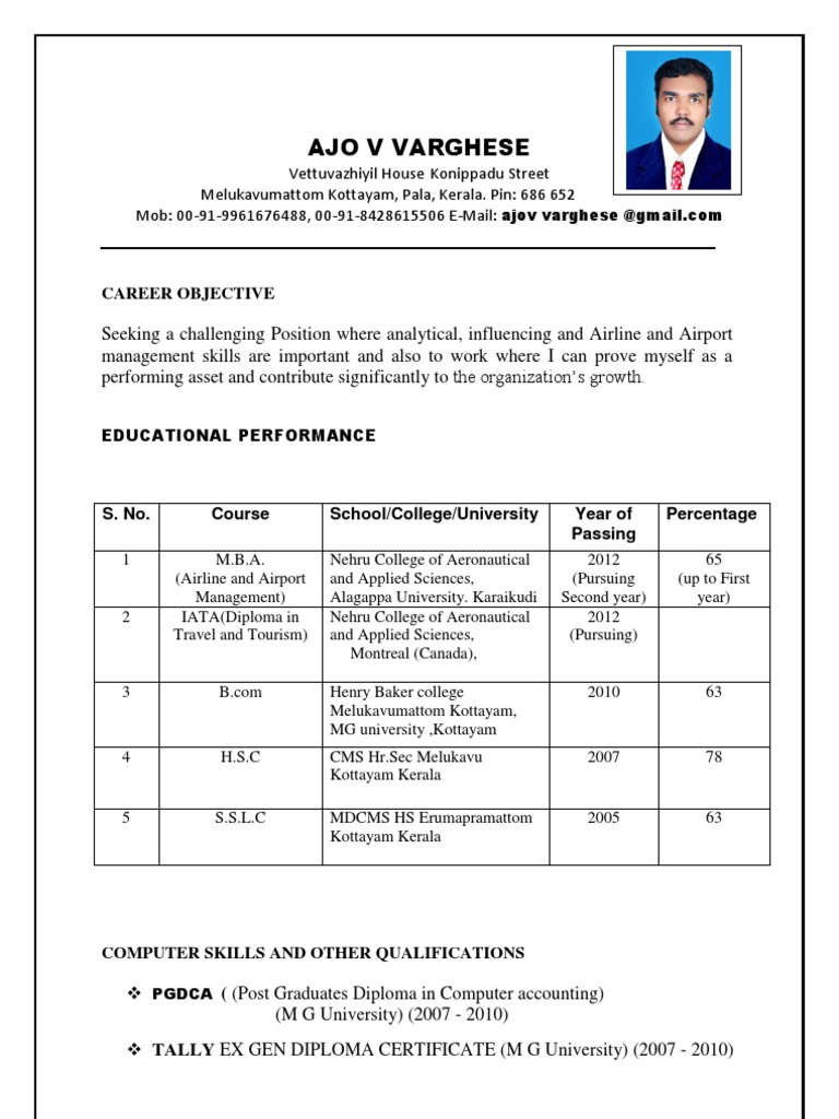 Ajo V Varghese Resume | PDF | Business