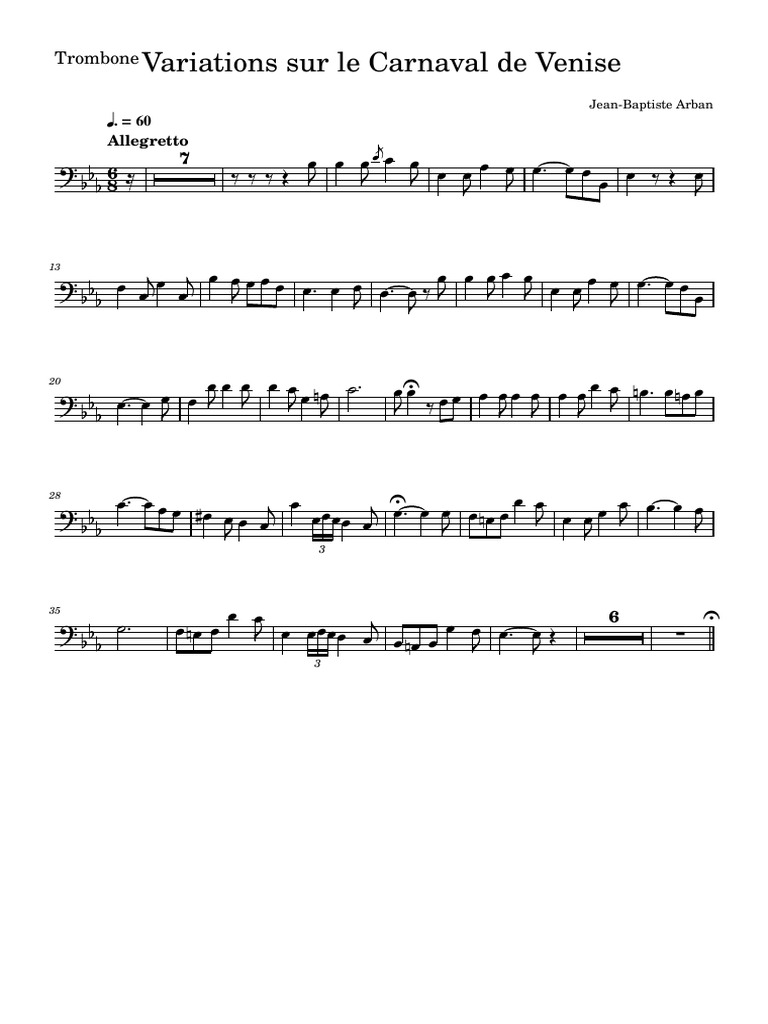 Arban - Variations Sur Le Carnaval de Venise-Trombone | PDF | Brass ...