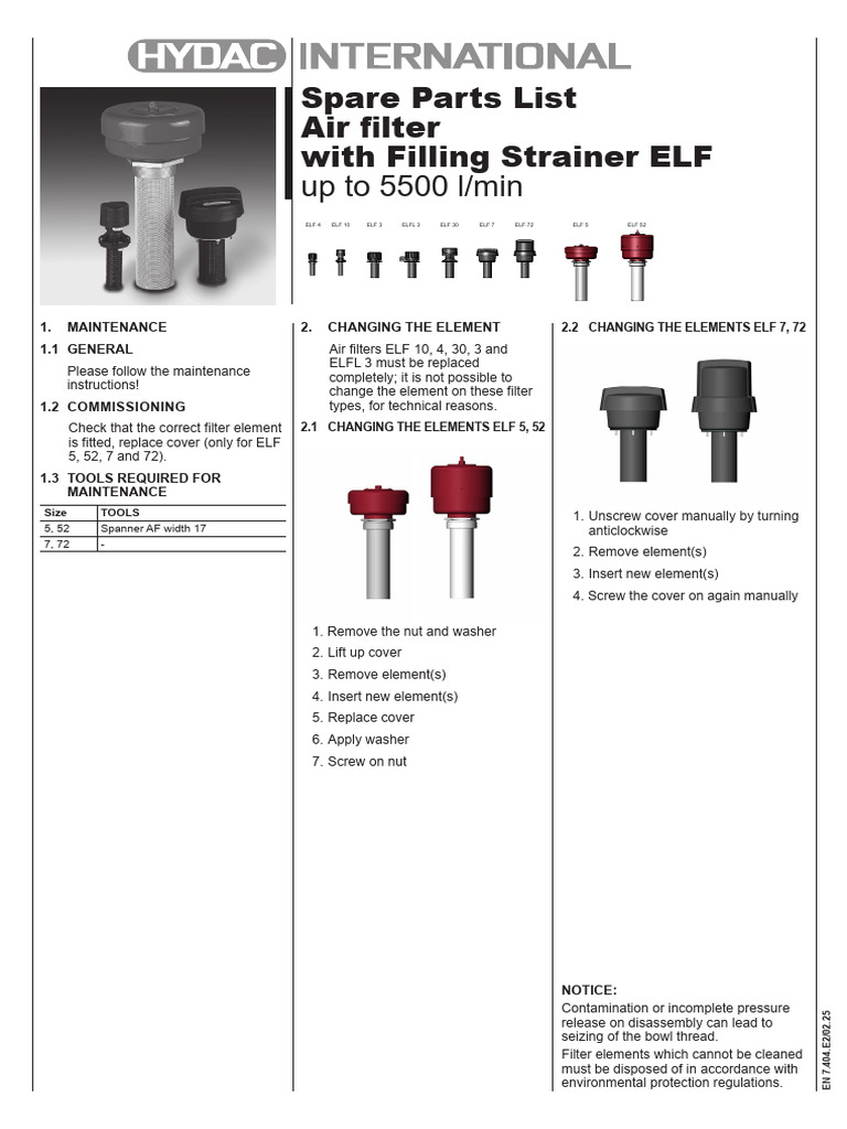 Spare Parts for ELF Air Filters | PDF