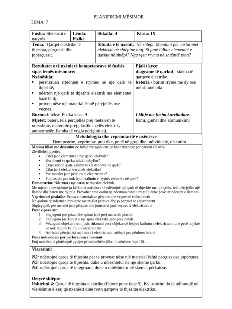 Tema 7. Qarqet e Thjeshta Elektrike, Percuesit Dhe Jopercuesit | PDF