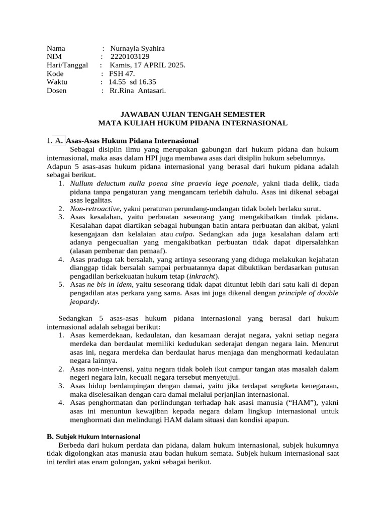 UTS Hk. Pidana Internasional | PDF