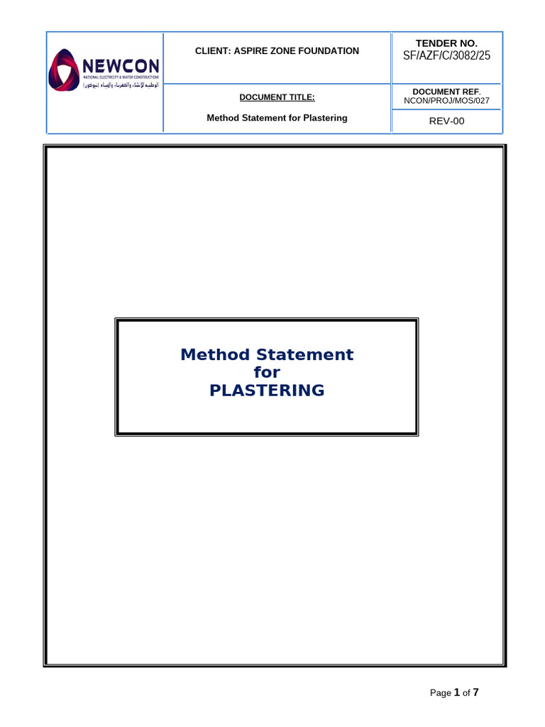 Plastering Method Statement | PDF | Plaster | Industrial Processes