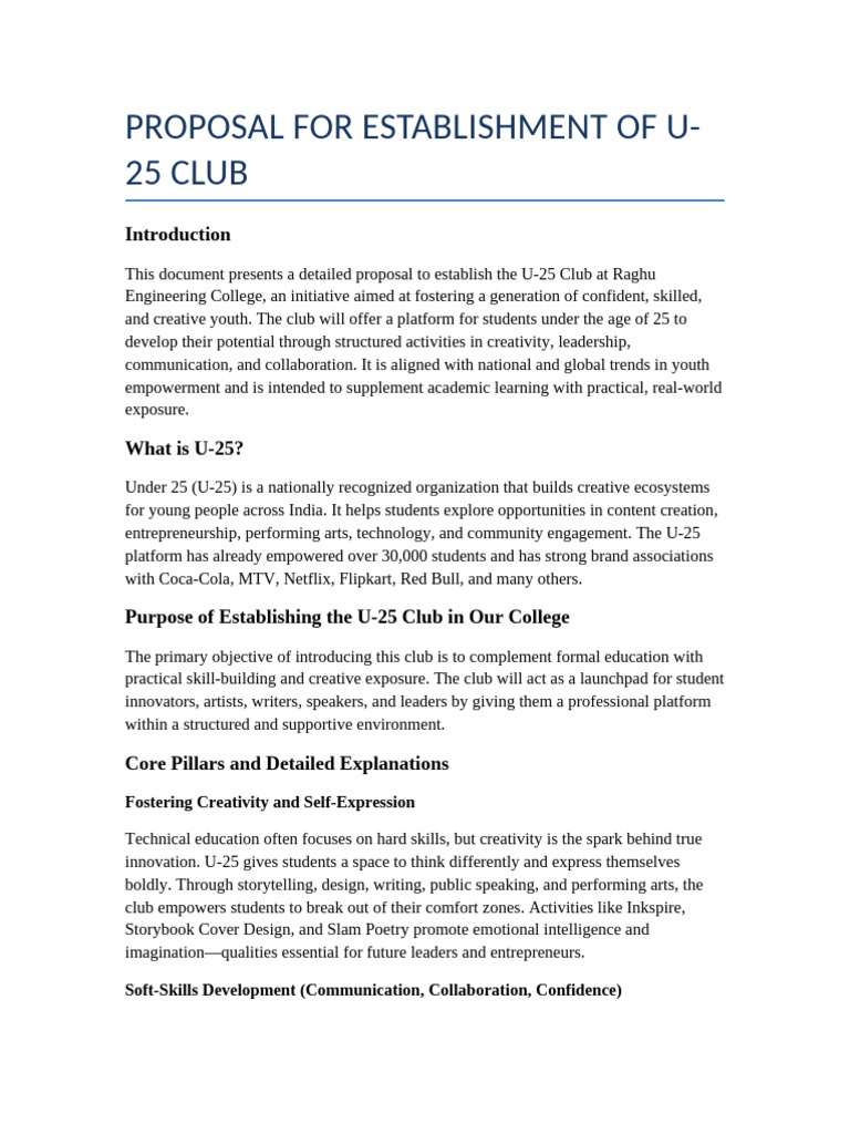 U25 Club Proposal Document | PDF | Entrepreneurship | Creativity