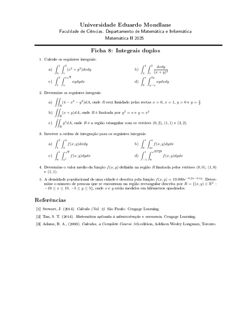 Ficha 8 Integrais duplos | PDF | Matemática | Science
