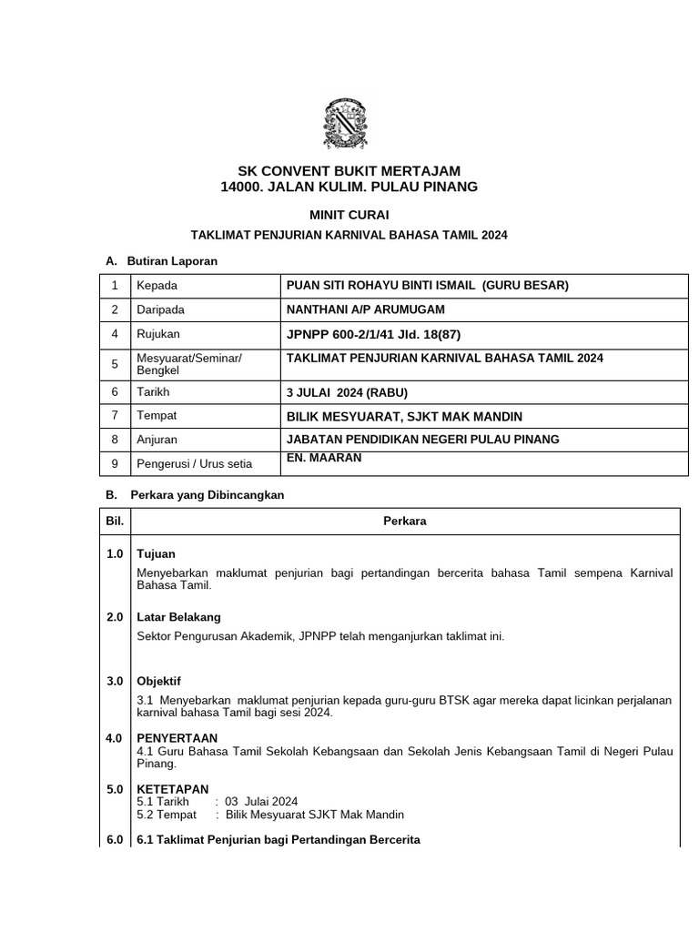 Minit Curai Taklimat Penjurian Bahasa Tamil 2024 | PDF