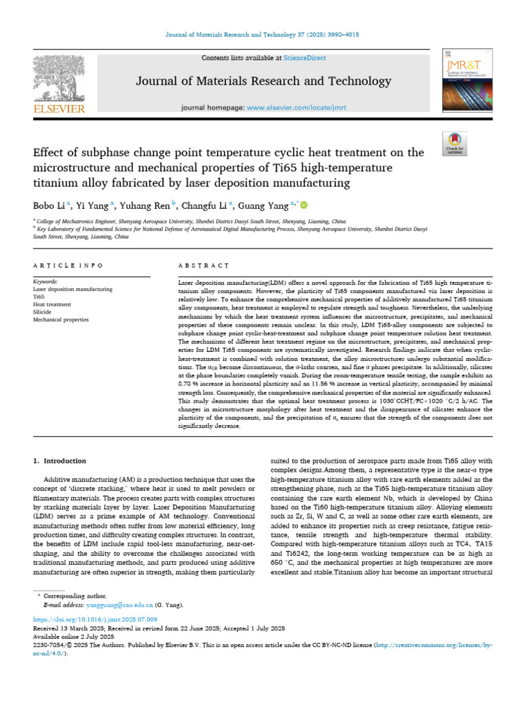 Cyclic Heat Treatment of Ti65 Alloy | PDF | Heat Treating | Microstructure