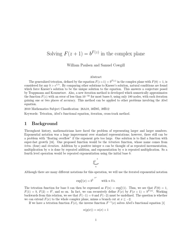 Unique Solutions to Tetration in Complex Plane | PDF | Mathematical ...