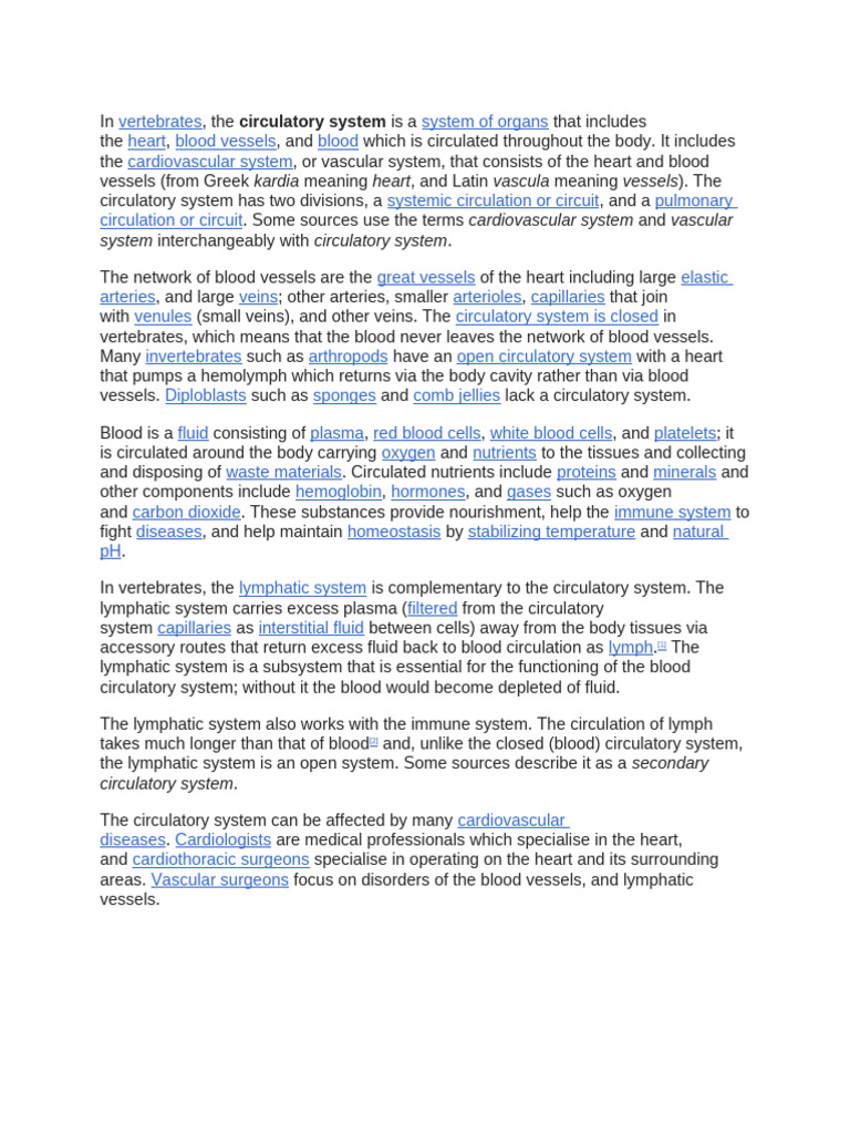 Overview of Vertebrate Circulatory System | PDF | Circulatory System ...
