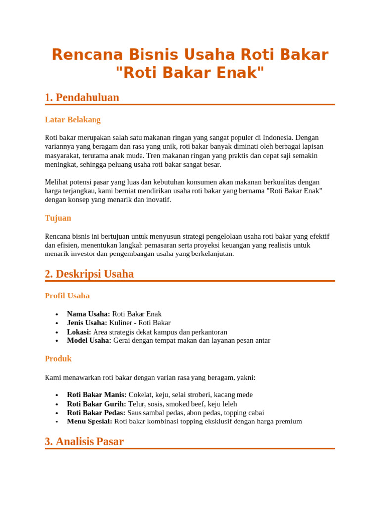 Rencana Bisnis Usaha Roti Bakar | PDF